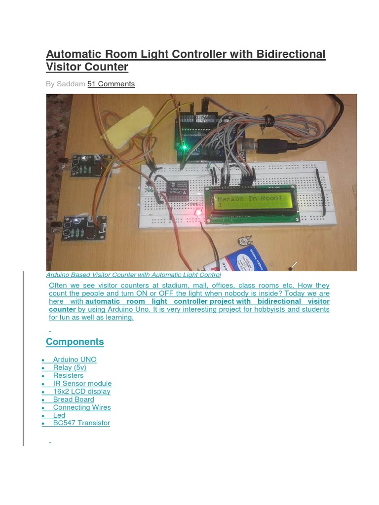 Automatic Room Light Controller With Bidirectional Visitor Counter | PDF | Relay | Arduino