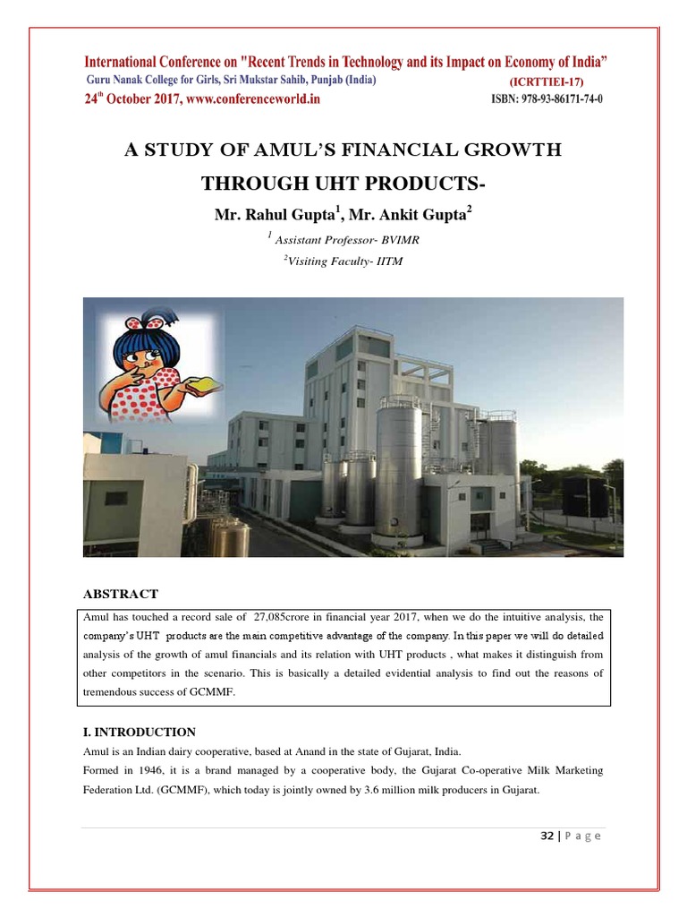 A Study of Amul'S Financial Growth Through Uht Products-: Mr. Rahul ...