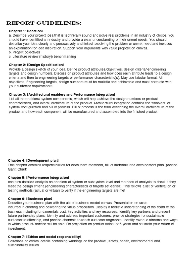 Report Guidelines:: Chapter 1: (Ideation) | PDF | Design | Engineering