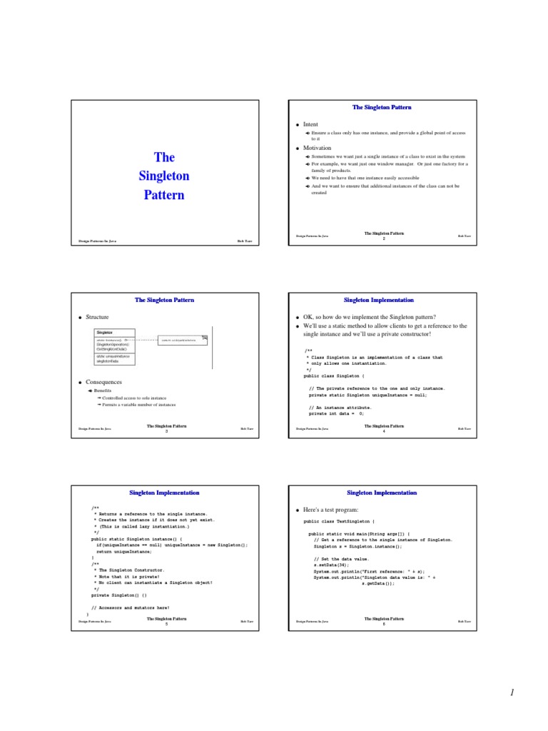 The Singleton Pattern in 40 Characters | PDF | Method (Computer Programming) | Constructor ...