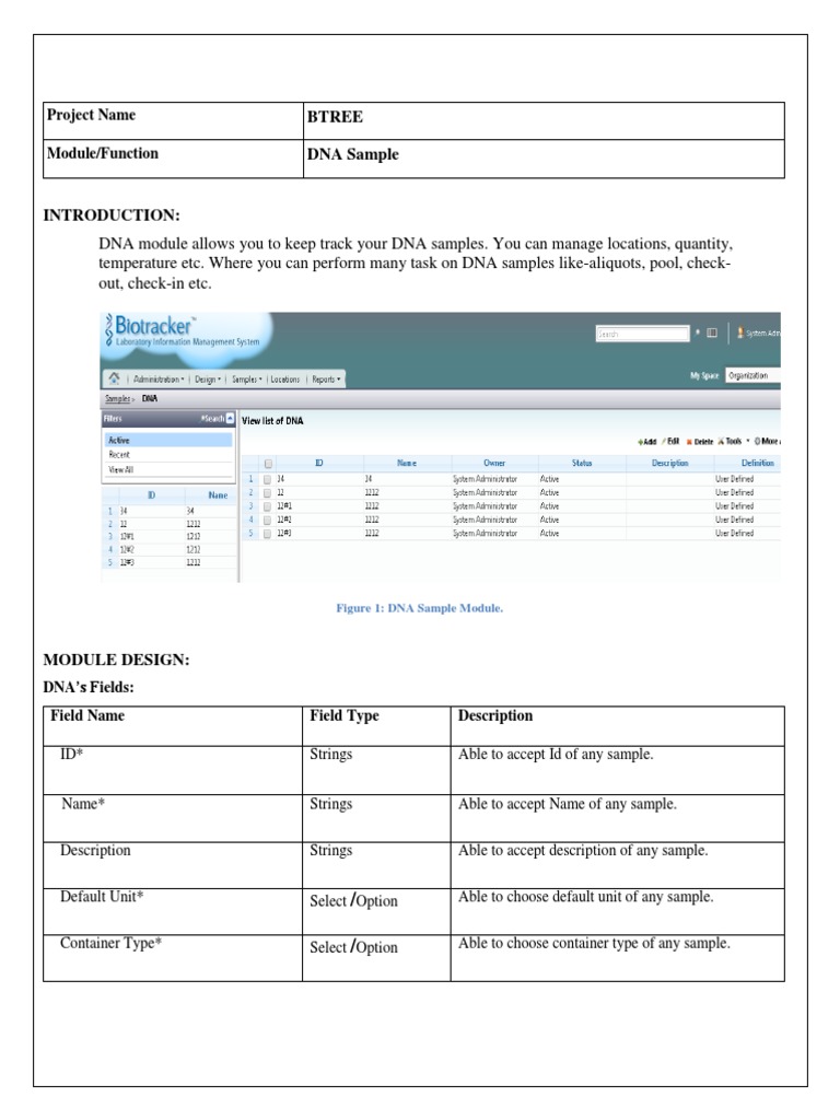 Btree DNA Sample: Project Name Module/Function | Download Free PDF ...
