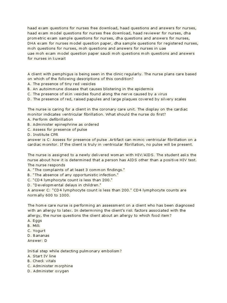 HAAD Exam Sample | PDF | Myocardial Infarction | Heart