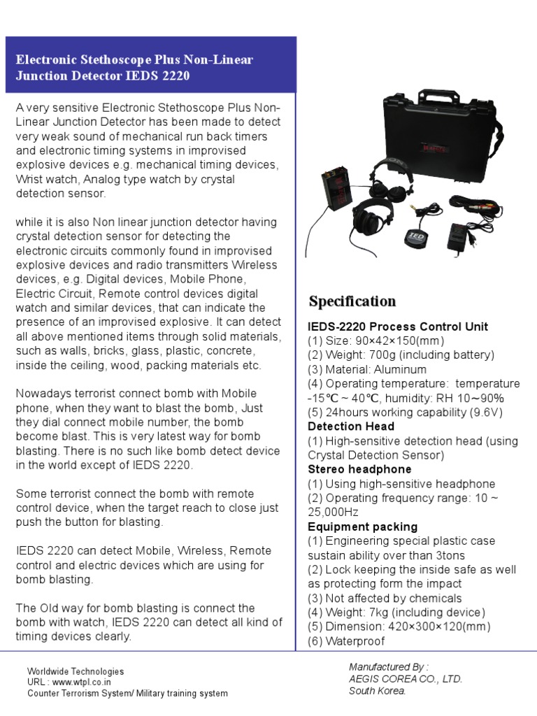 Electronic Stethoscope Plus Non-Linear Junction Detector IEDS 2220 | PDF | Improvised Explosive ...