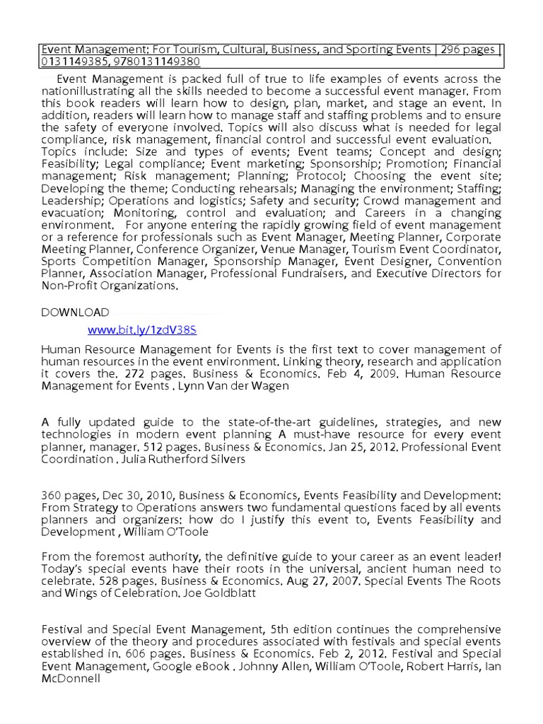 Event Management for Tourism and Culture | PDF | Sports | Human Resources