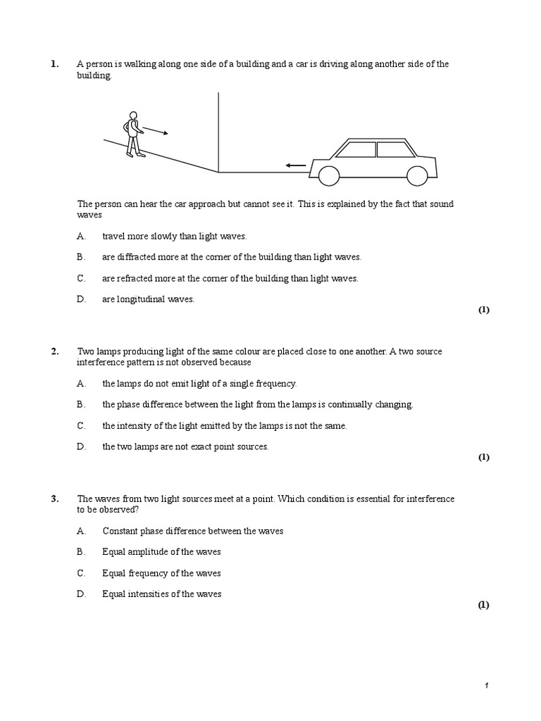 Diffraction and Interference Multiple Choice Questions | PDF ...