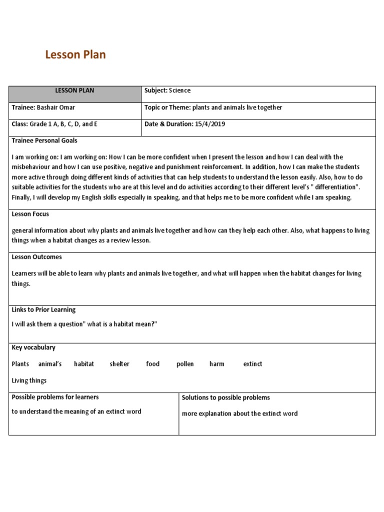 Plants and Animals Live Together Lesson Plan | PDF | Question | Lesson Plan