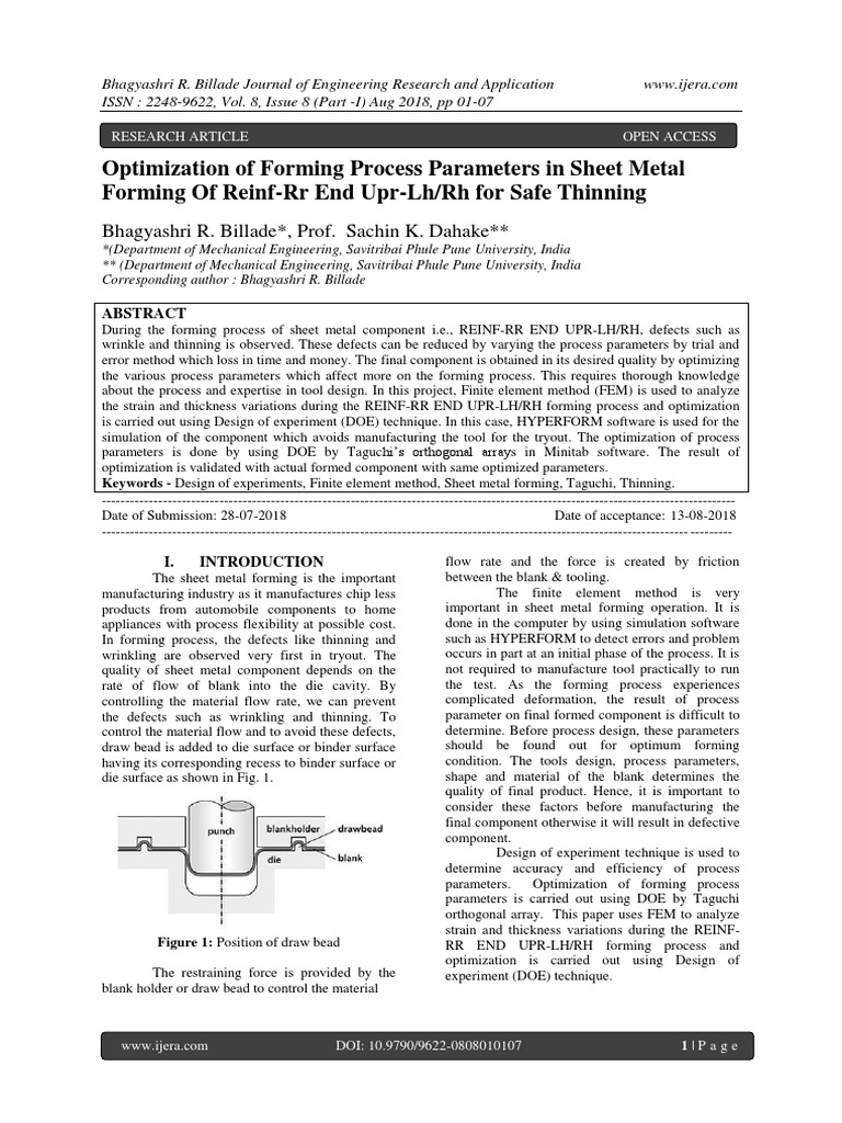 Optimizing Sheet Metal Forming Process Parameters For Safe Thinning