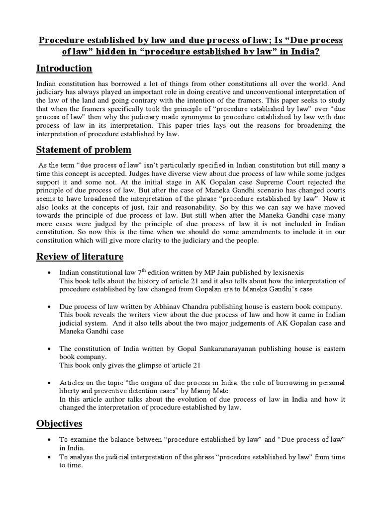 Procedure Established by Law and Due Process of Law Is "Due Process of Law" Hidden in "Procedure ...