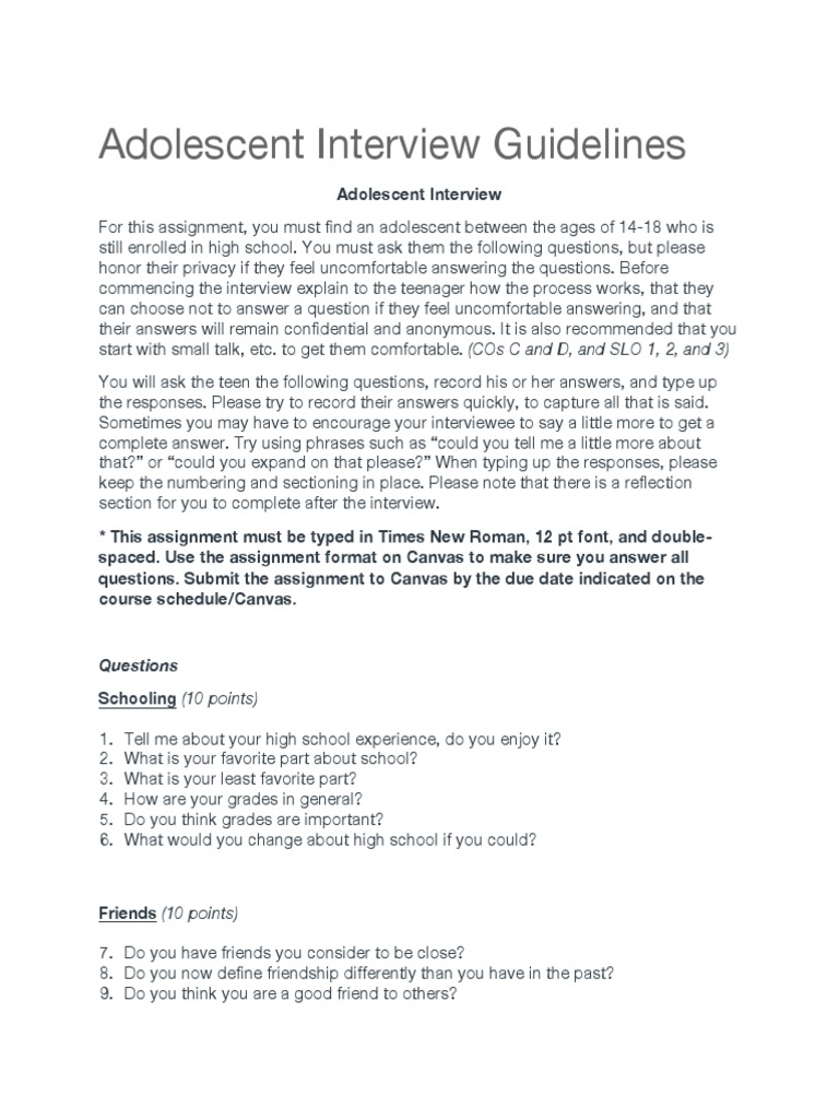 Adolescent Interview Assignment Guide | PDF | Adolescence | Family