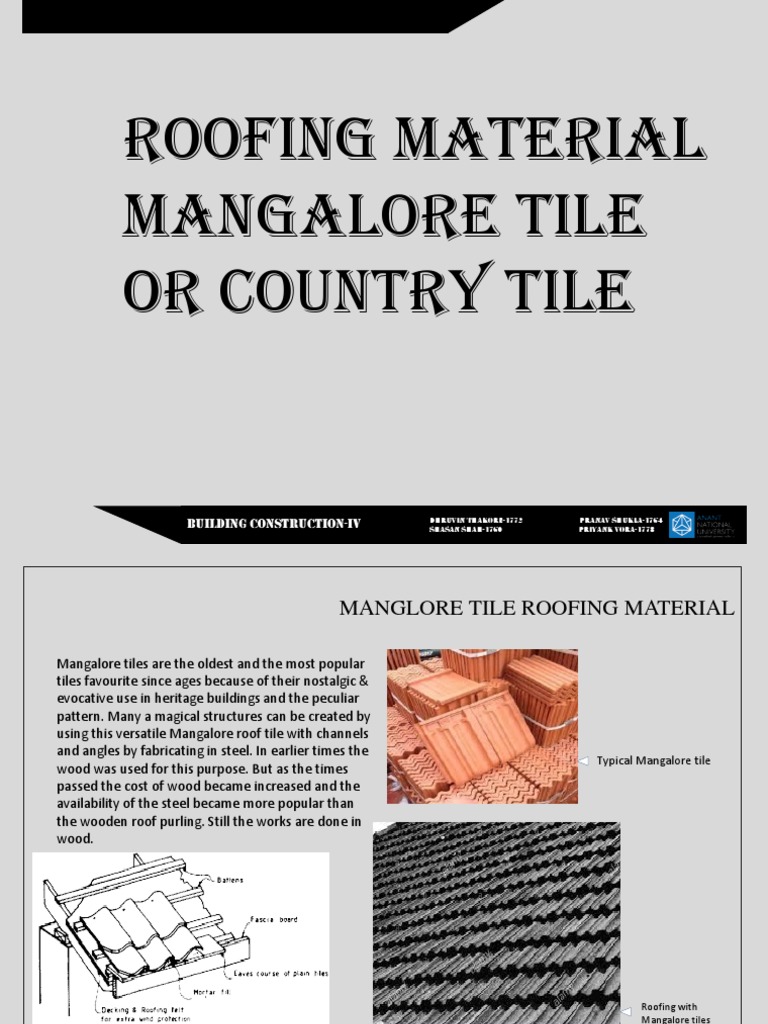 Mangalore Tile Roofing Details and Specs | PDF | Tile | Building Materials