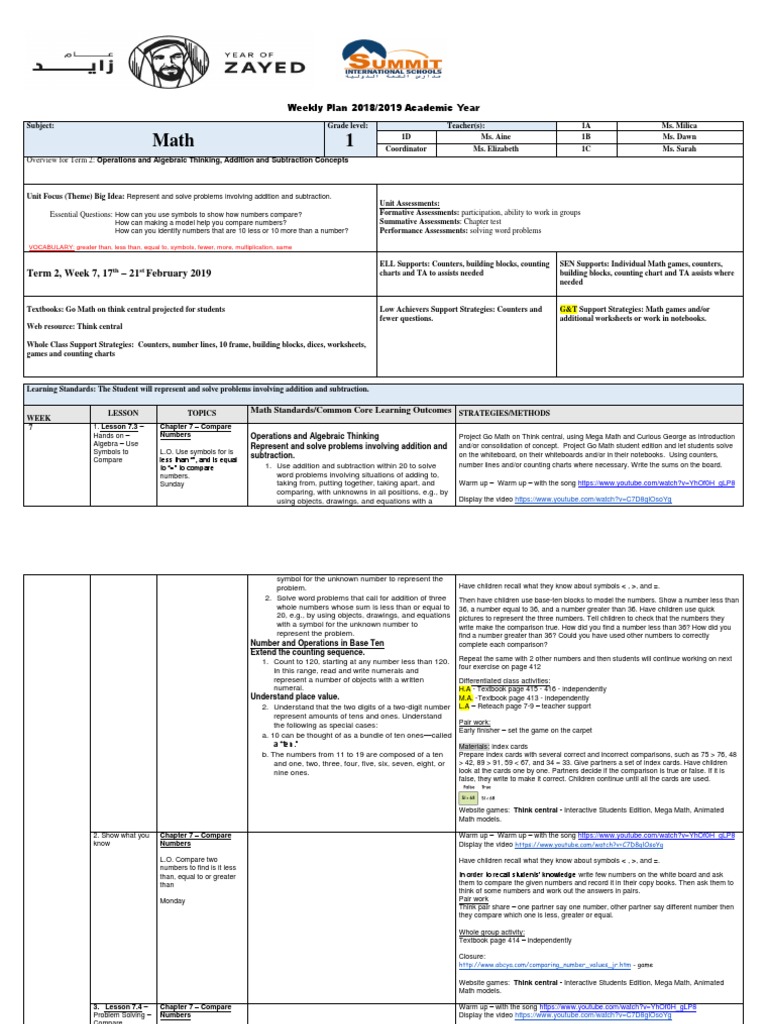Math Weekly Plan 17 - 21 Feb 2019 | PDF | Educational Assessment ...