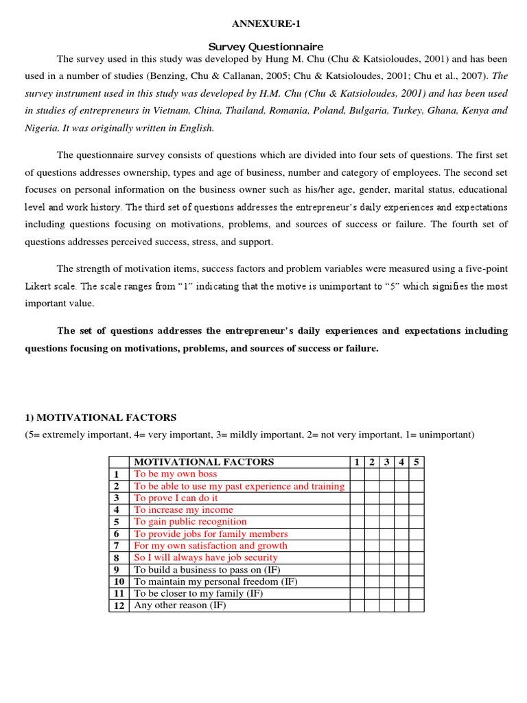 Questionnaire 1 | PDF | Entrepreneurship | Business