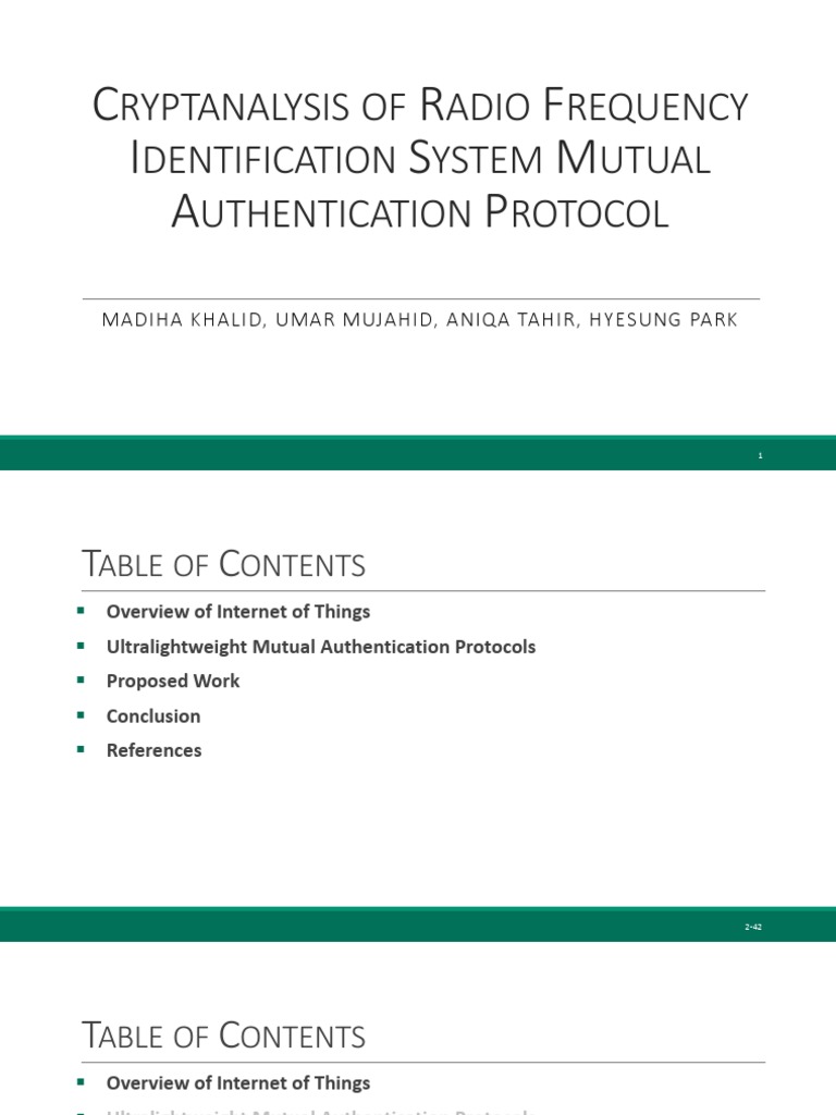 Cryptanalysis of Radio Frequency Identification System Mutual ...