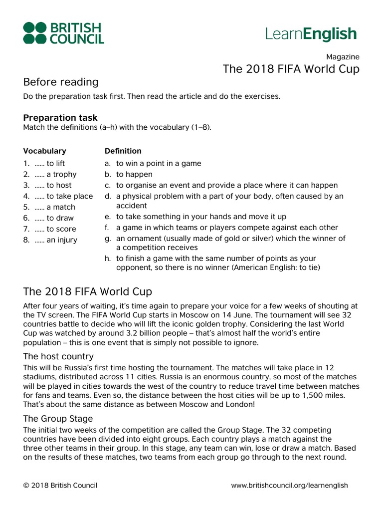 LearnEnglish Magazine The 2018 FIFA World Cup | PDF | Fifa World Cup ...