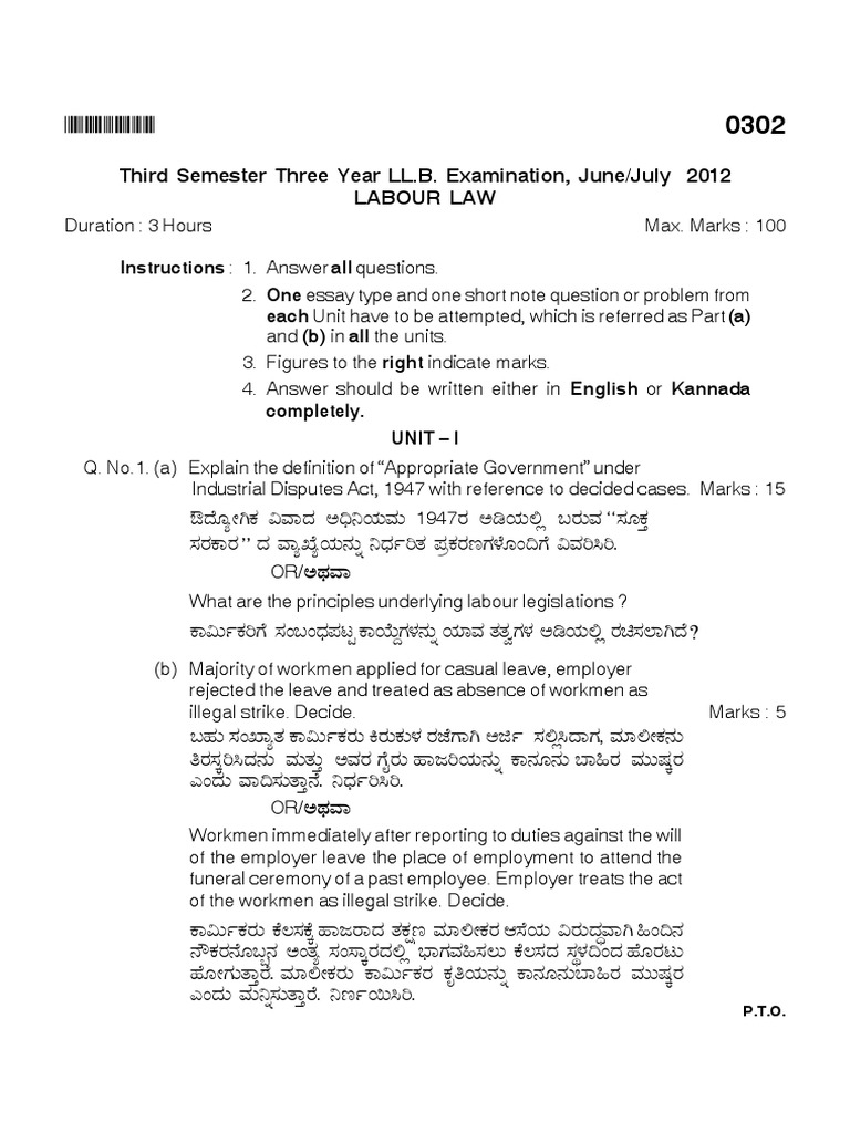 Kslu 2010 Question Paper | PDF | Employment | Government