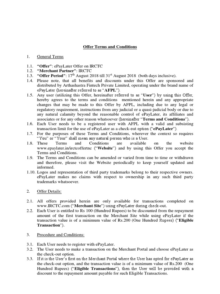 Offer Terms and Conditions: TH ST | PDF | Indemnity | Contractual Term