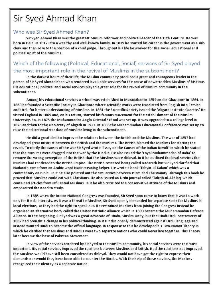 Sir Syed Ahmad Khan | PDF | Bengal | British India