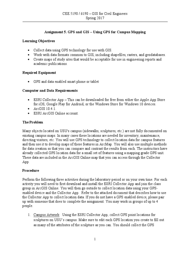 Assignment 5. GPS and GIS - Using GPS For Campus Mapping Learning Objectives | Download Free PDF ...