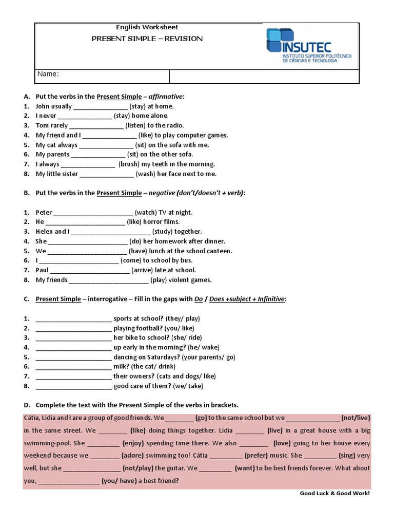 Present Simple Revision Tarefa | PDF | Morphology | Onomastics