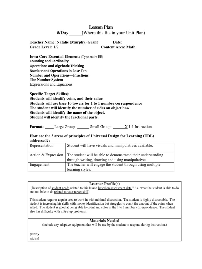 Lesson Plan #/day (Where This Fits in Your Unit Plan) | PDF | Numbers ...