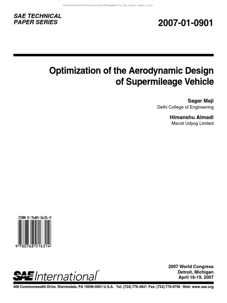 Sae Technical Paper Series: Sagar Maji | PDF | Airfoil | Computational ...