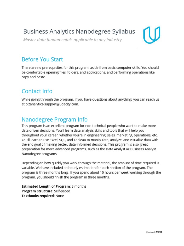 Business Analytics Nanodegree Syllabus: Before You Start | PDF | Data ...