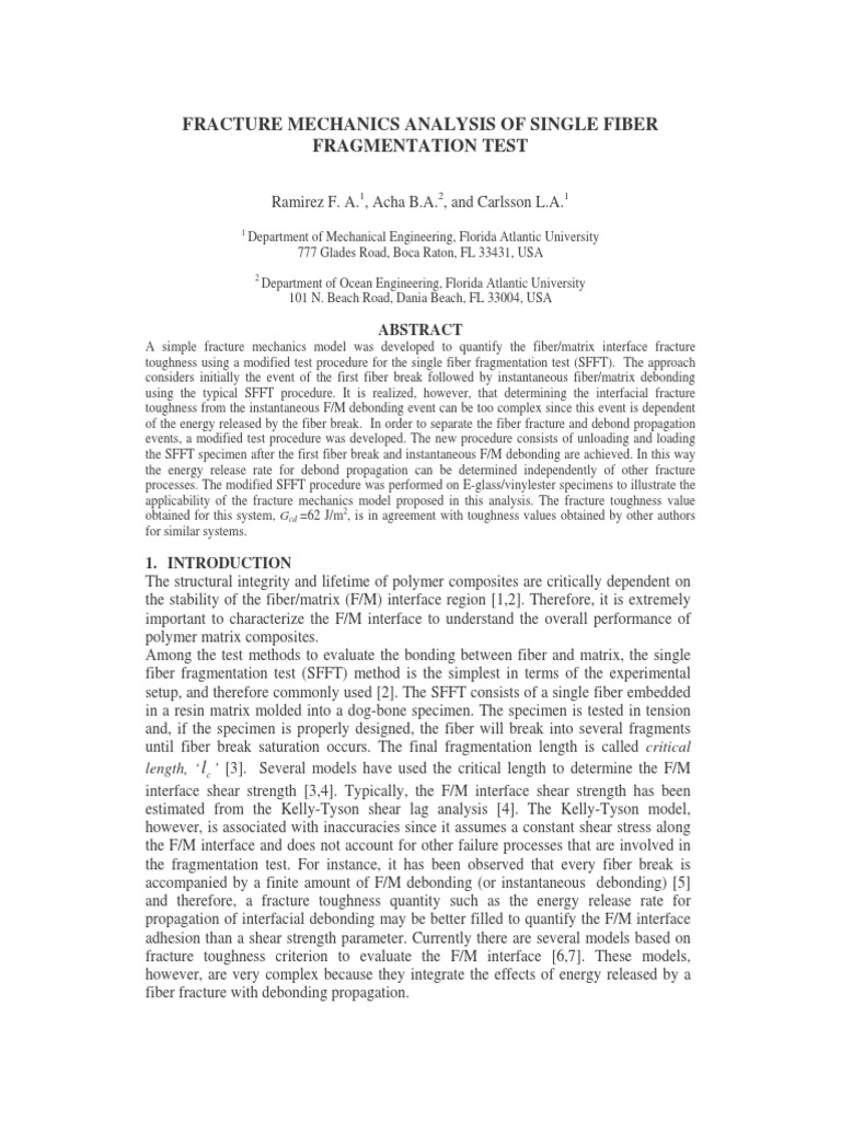 Fracture Mechanics Analysis of Single Fiber Fragmentation Test ...