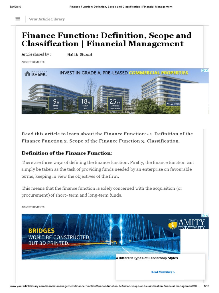 1B) Finance Function - Definition, Scope and Classification - Financial ...