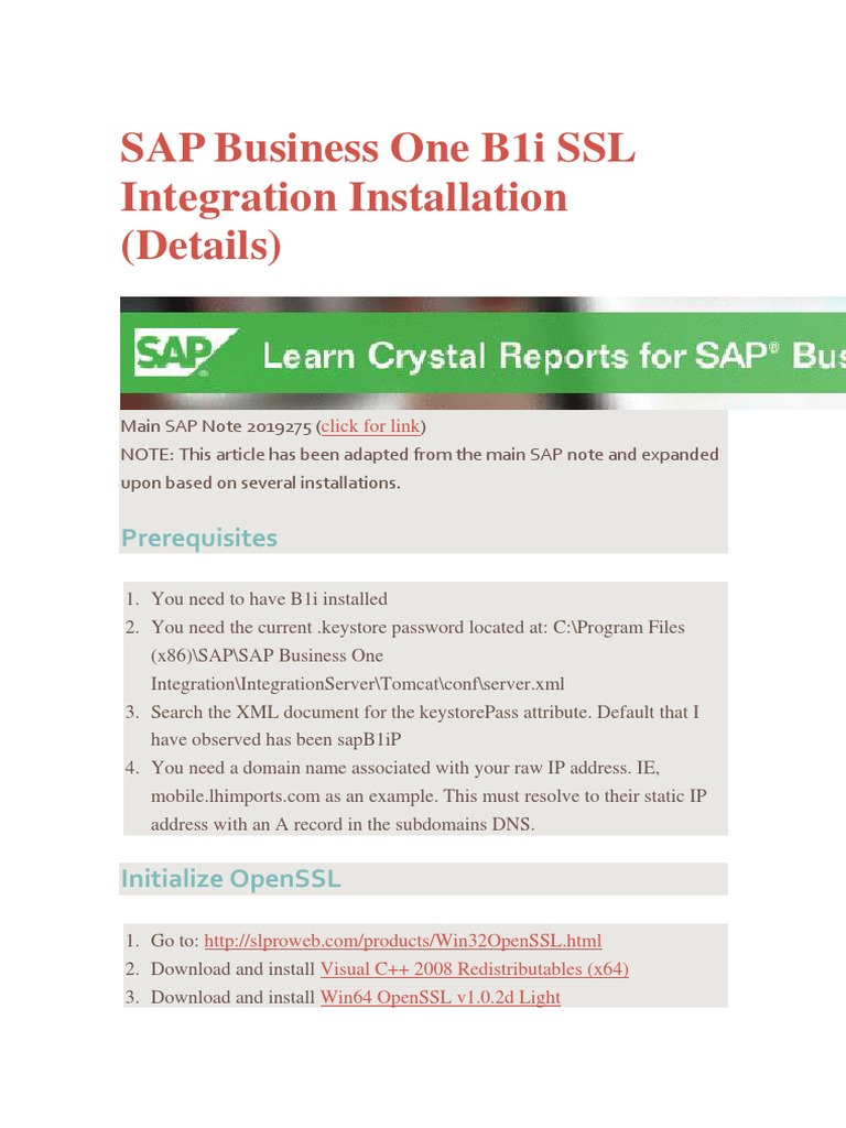 SAP Business One B1i SSL Integration Installation | PDF | Public Key ...