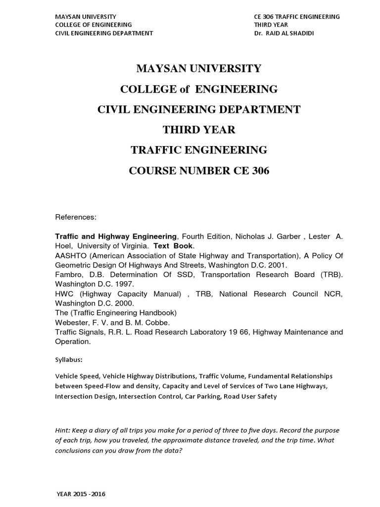 Traffic Engineering Course Overview | PDF | Traffic | Engineering
