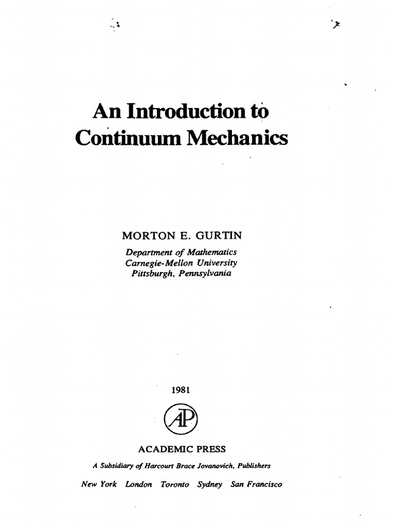 Morton E. Gurtin An Introduction To Continuum Mechanics PDF | PDF
