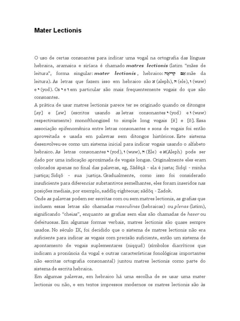 Mater Lectionis | PDF | Idioma hebreu | Vogal