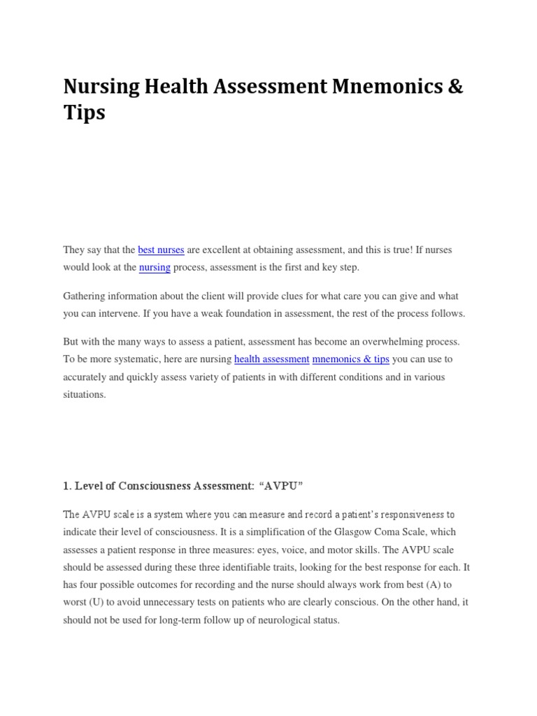 Nursing Health Assessment Mnemonics & Tips | PDF | Breathing | Breast ...