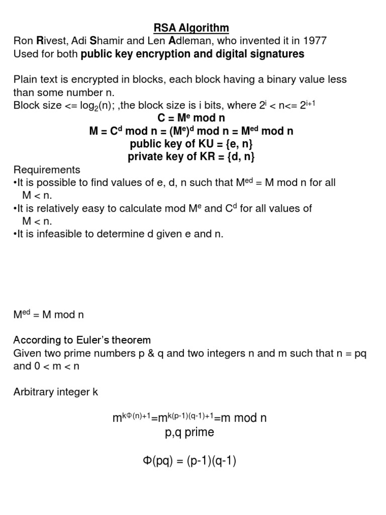 RSA Algorithm Explained | PDF | Cryptography | Public Key Cryptography
