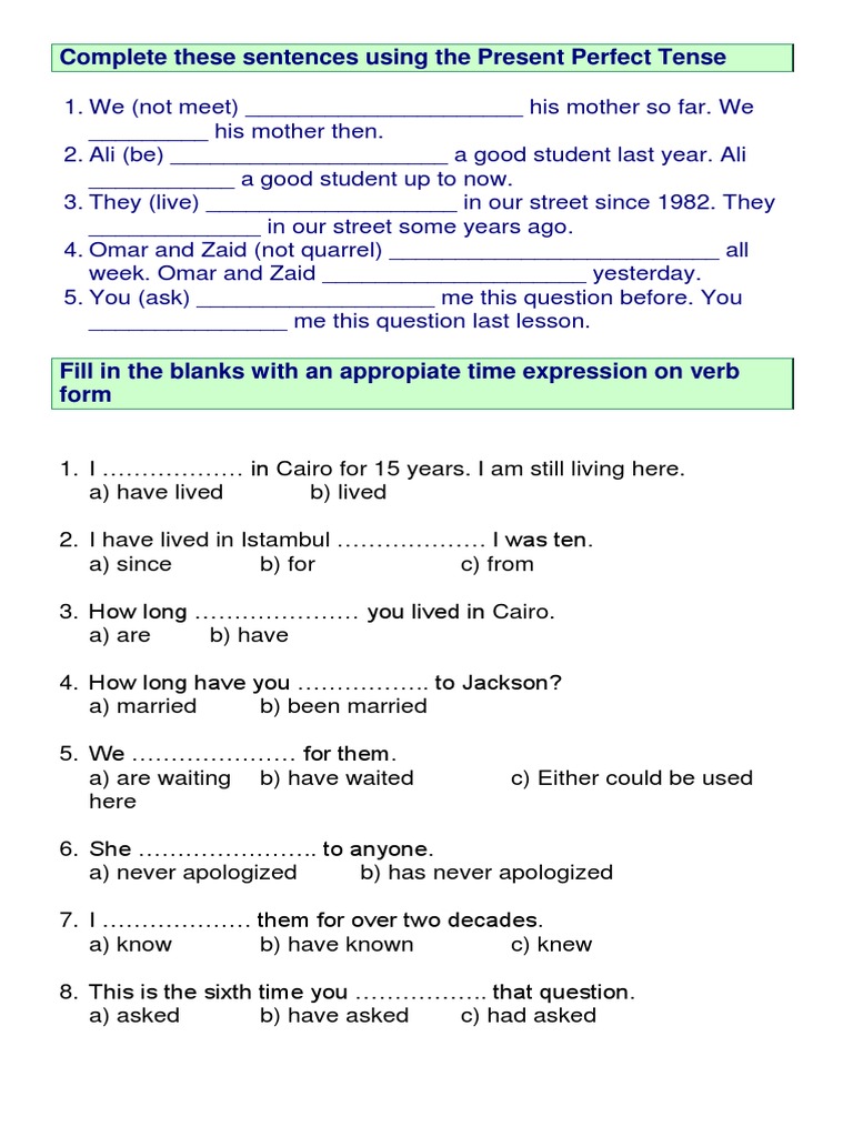 Complete These Sentences Using The Present Perfect Tense | PDF ...