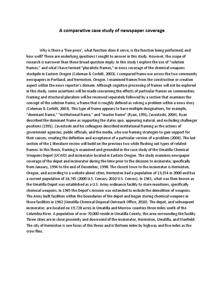 A Comparative Case Study of Newspaper Coverage | PDF | Framing (Social ...