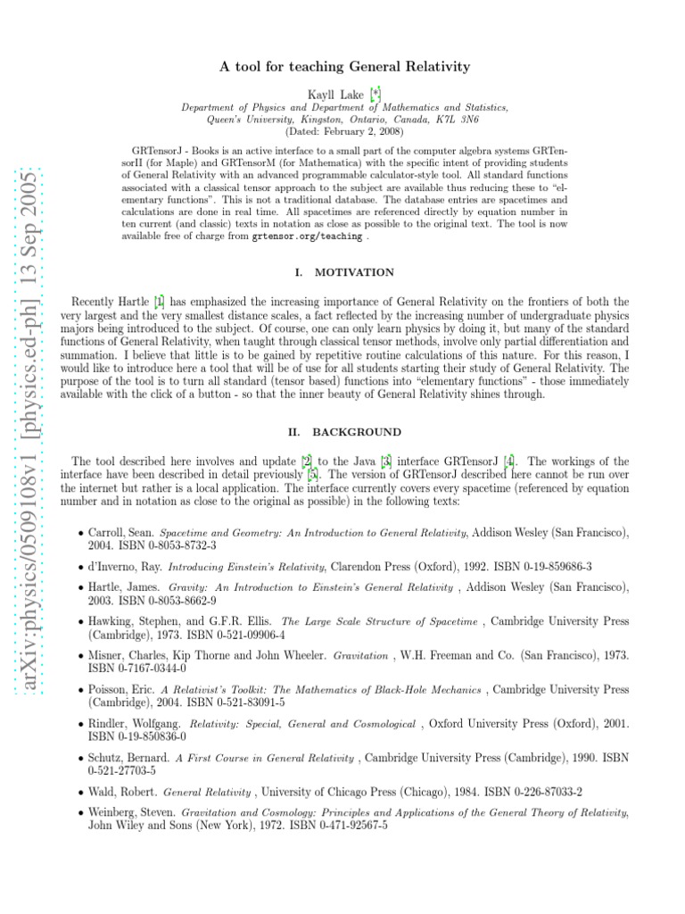 A Tool For Teaching General Relativity | Download Free PDF | General ...