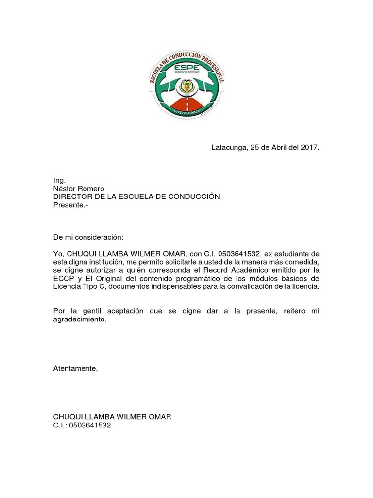 1 Solicitud Documentos CONDUCCION ESPE | PDF