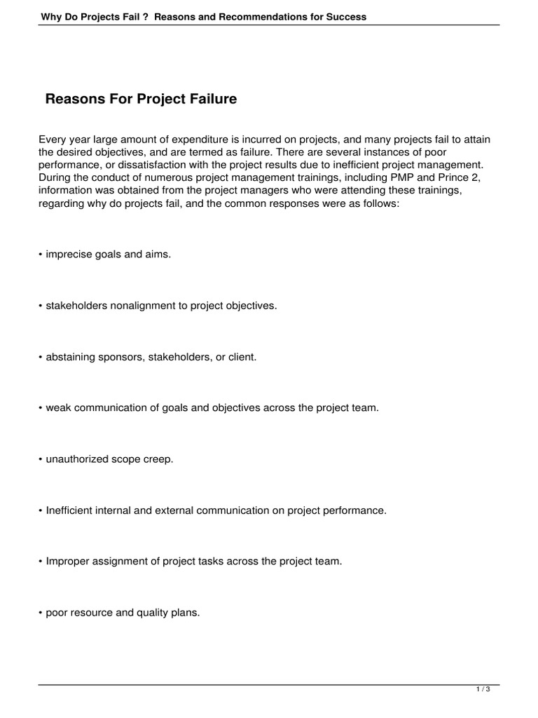 Reasons for Project Failure & Fixes | PDF | Project Management | Risk