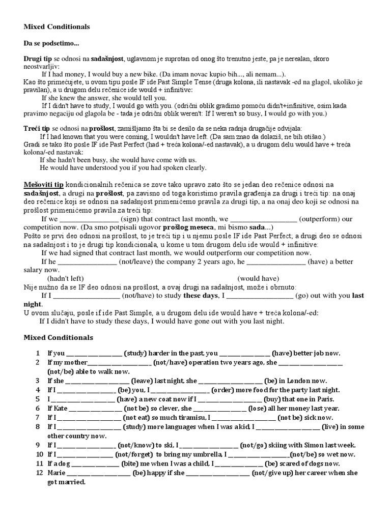 Mixed Conditionals, Form and Exercise | PDF | Grammar | Language Mechanics