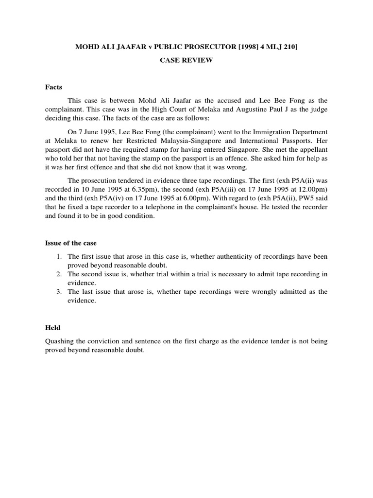 Mohd Ali Jaafar Case Review | PDF | Evidence | Judgment (Law)