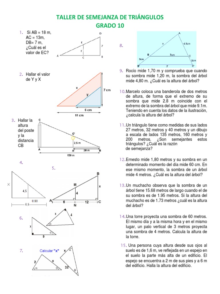 Taller de Semejanza de Triangulos | PDF | Triángulo | Enseñanza de matemática