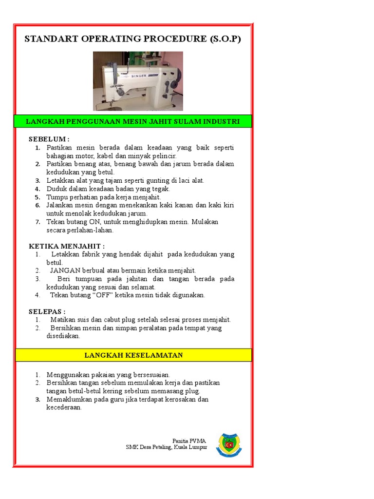 Sop Mesin Jahit | PDF