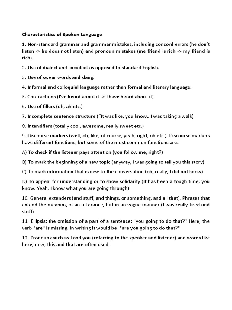 Features of Spoken Language | PDF | Language Arts & Discipline