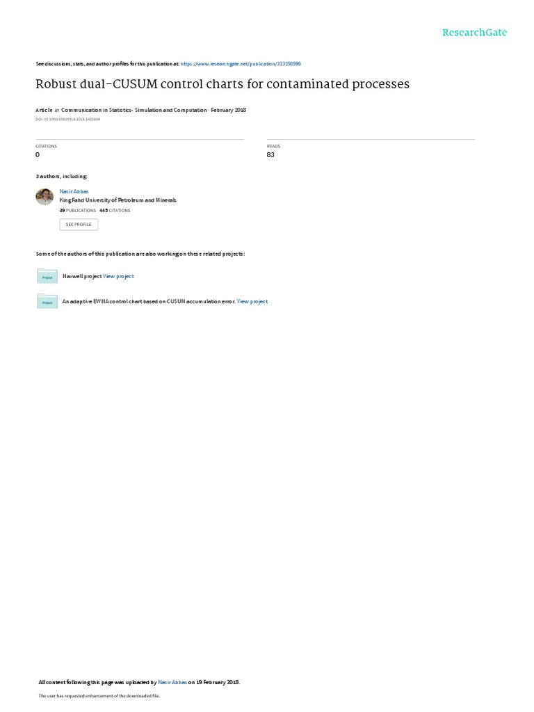 Robust dual-CUSUM Control Charts For Contaminated Processes | PDF ...