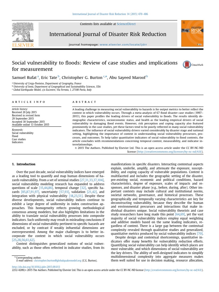 International Journal of Disaster Risk Reduction: Samuel Rufat, Eric ...