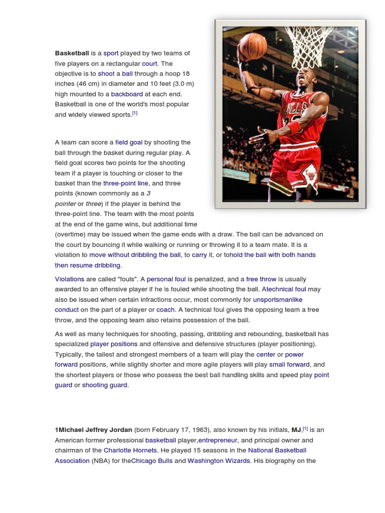 Basketball Is A: Pointer or Three) If The Player Is Behind The | PDF ...