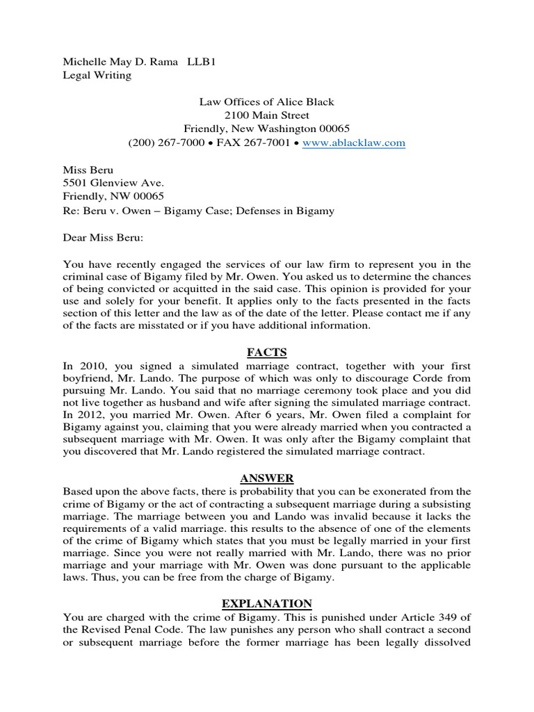 Opinion Letter Legal Writing | PDF | Marriage | Annulment