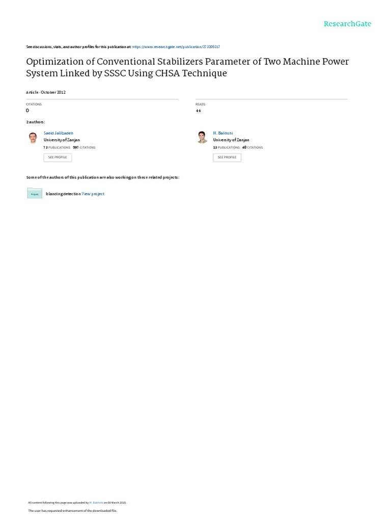Optimization of Conventional Stabilizers Parameter of Two Machine Power System Linked by SSSC ...