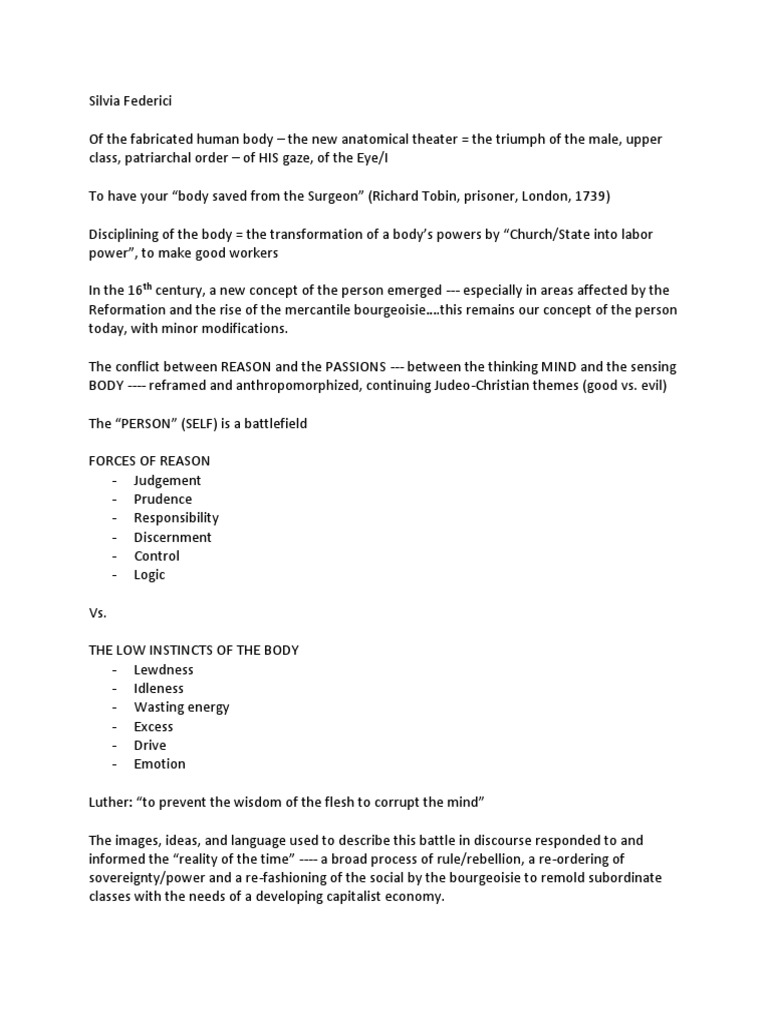 Notes On Silvia Federici's "Caliban and The Witch" | PDF | Machines | Mind